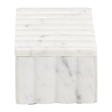 White Marble Storage Box - Contemporary Ridged 7" X 3" Decorative Box ...