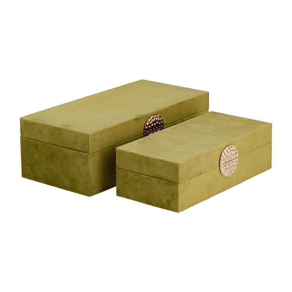 Set Of 2 Decorative Storage Boxes - Olive Green And Gold Wooden Boxes ...