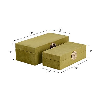 Set Of 2 Decorative Storage Boxes - Olive Green And Gold Wooden Boxes ...
