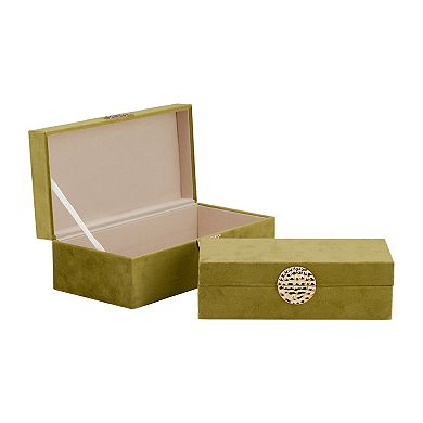 Set Of 2 Decorative Storage Boxes - Olive Green And Gold Wooden Boxes ...