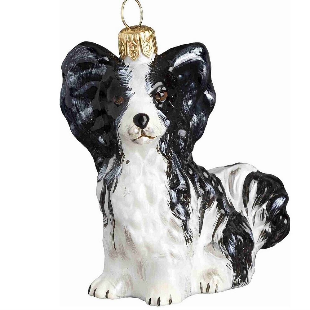 Joy To The World Papillon Dog Polish Blown Glass Christmas Ornament ...
