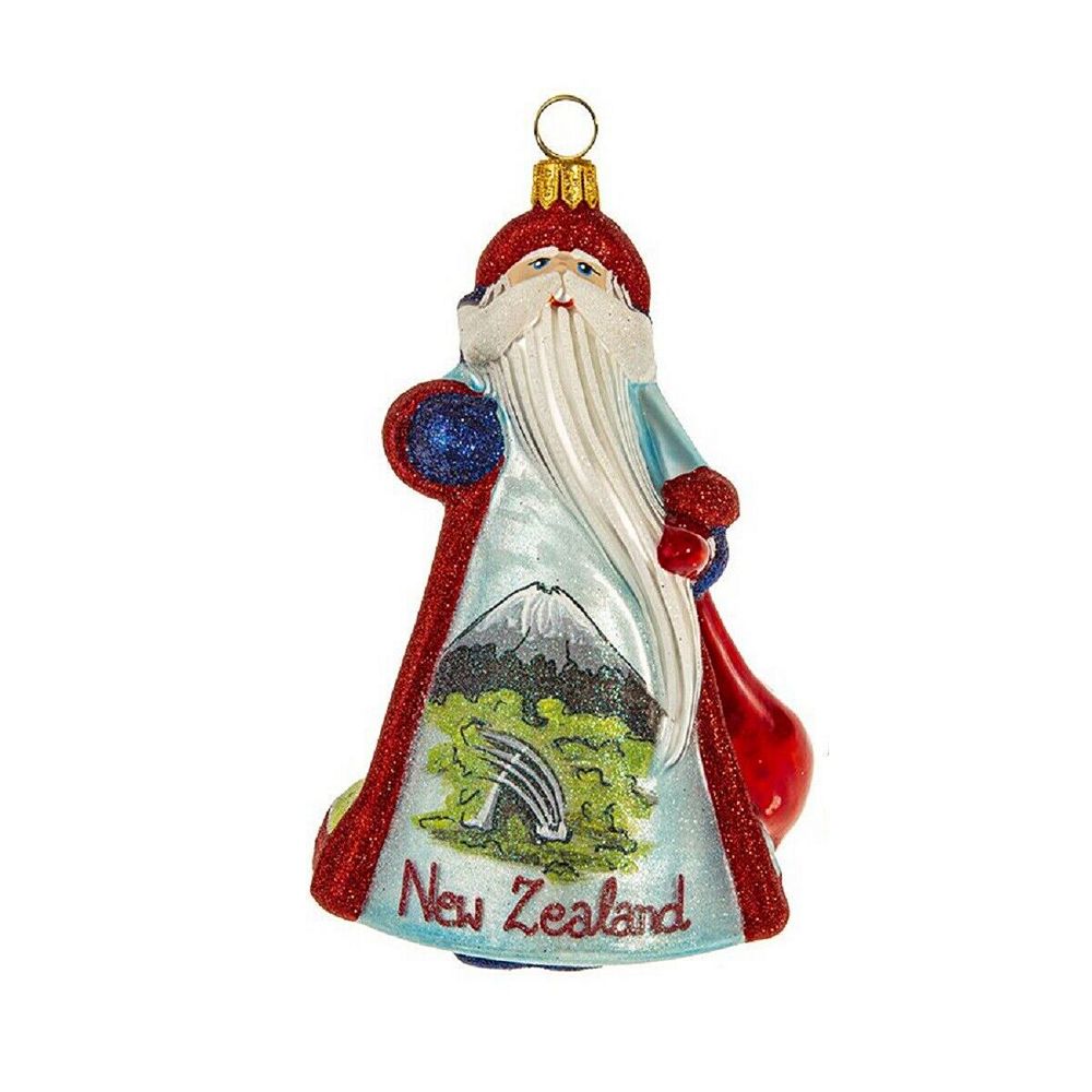 Joy To The World Glitterazzi New Zealand Santa Glass Christmas Ornament