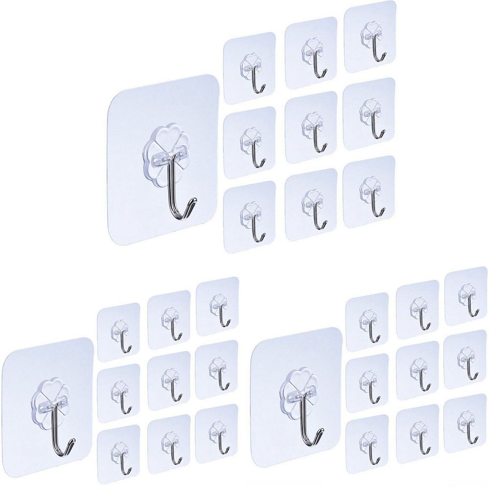 30-pieces Self-adhesive Wall Hooks Strong Kitchen & Bathroom Hangers