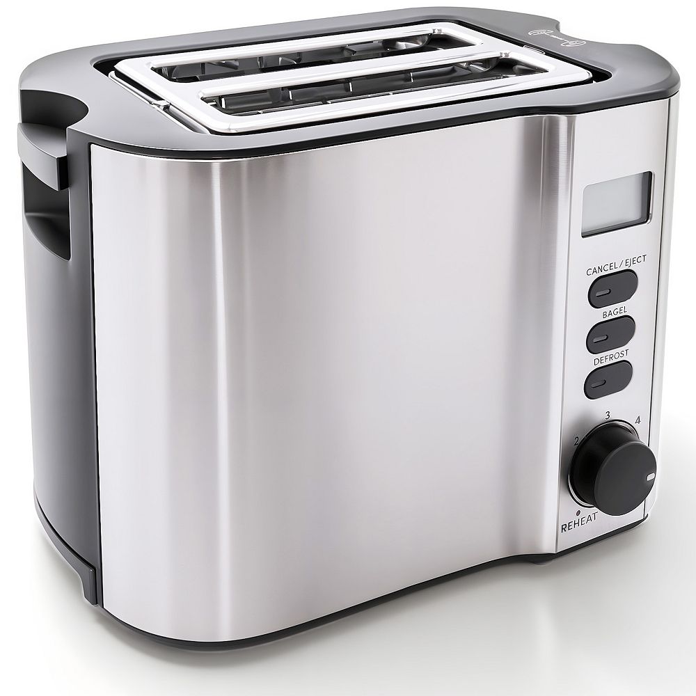 Elite Cuisine Stainless Steel 2-Slice LCD Toaster with Bagel Function