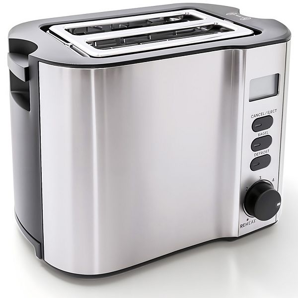 Elite Cuisine Stainless Steel 2-Slice LCD Toaster with Bagel Function