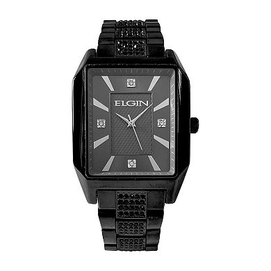 Elgin Men's Black Rectangle Dial Watch with Crystal Accents & Matching ...