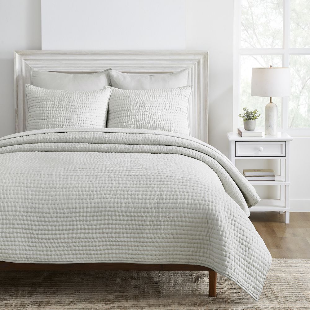 SUPERIOR Bella Silk Pick Stitch Medium Weight Quilt Coverlet Set