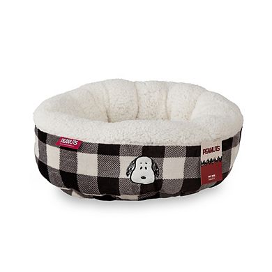 Peanuts Snoopy Black & White Plaid Round Pet Bed