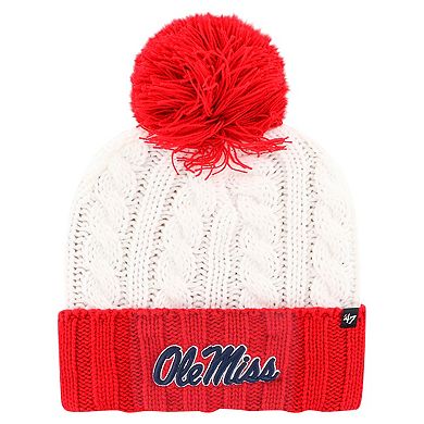 Women's '47 White Ole Miss Rebels Fireside Cuffed Knit Hat with Pom