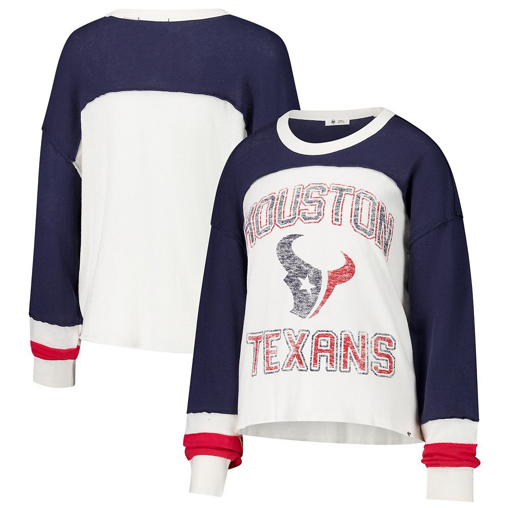 Women's '47 Cream Houston Texans Double Header Curve Raglan Long Sleeve ...