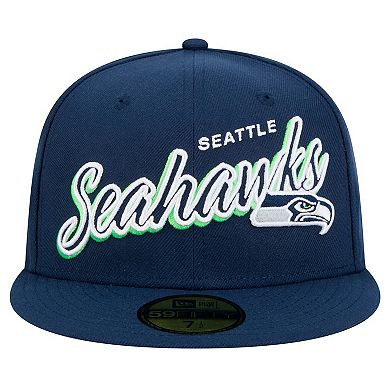 Men's New Era Navy Seattle Seahawks Script Sided 59FIFTY Fitted Hat