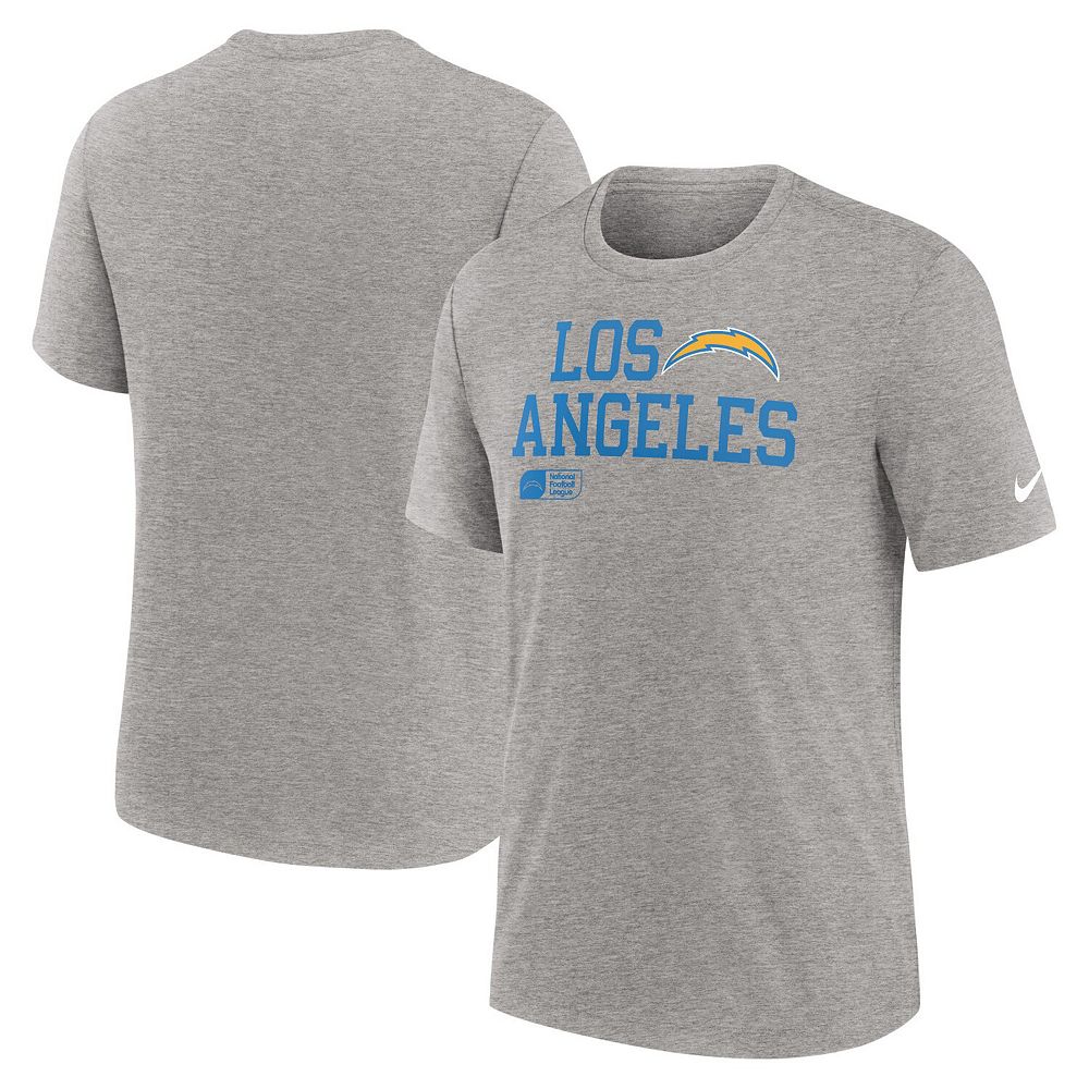 Men's Nike Heather Gray Los Angeles Chargers Overlap Lockup Tri-Blend T ...