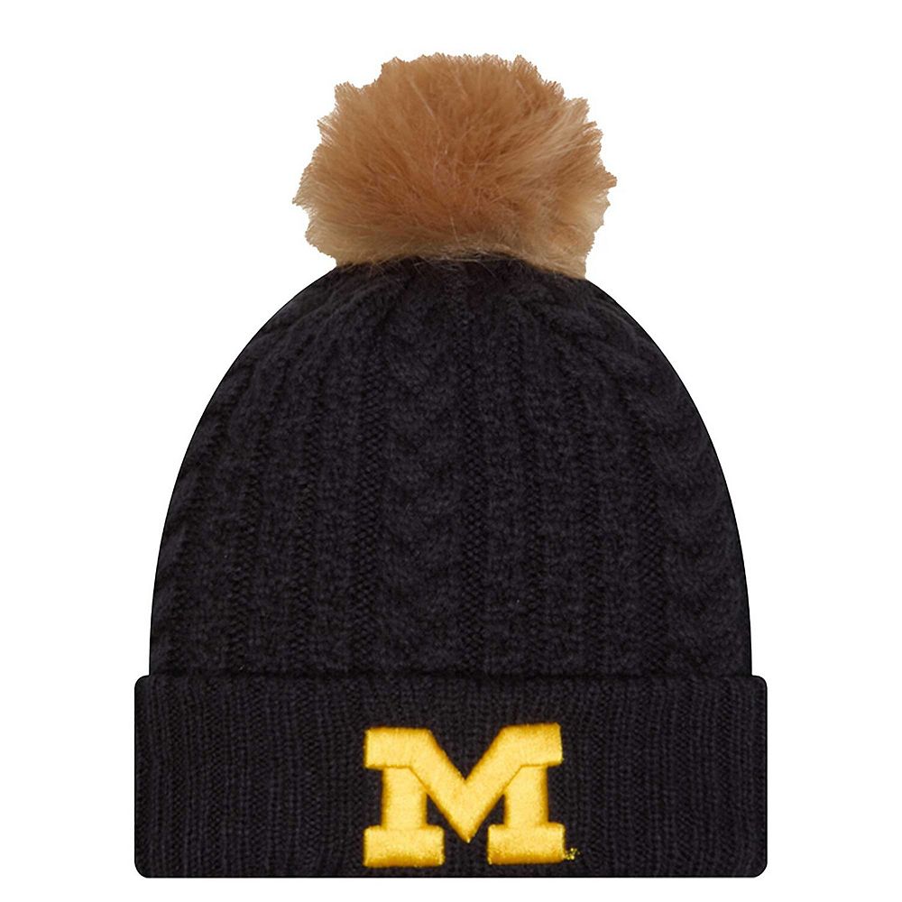 Women's New Era Navy Michigan Wolverines Luxury Cuffed Knit Hat with Pom
