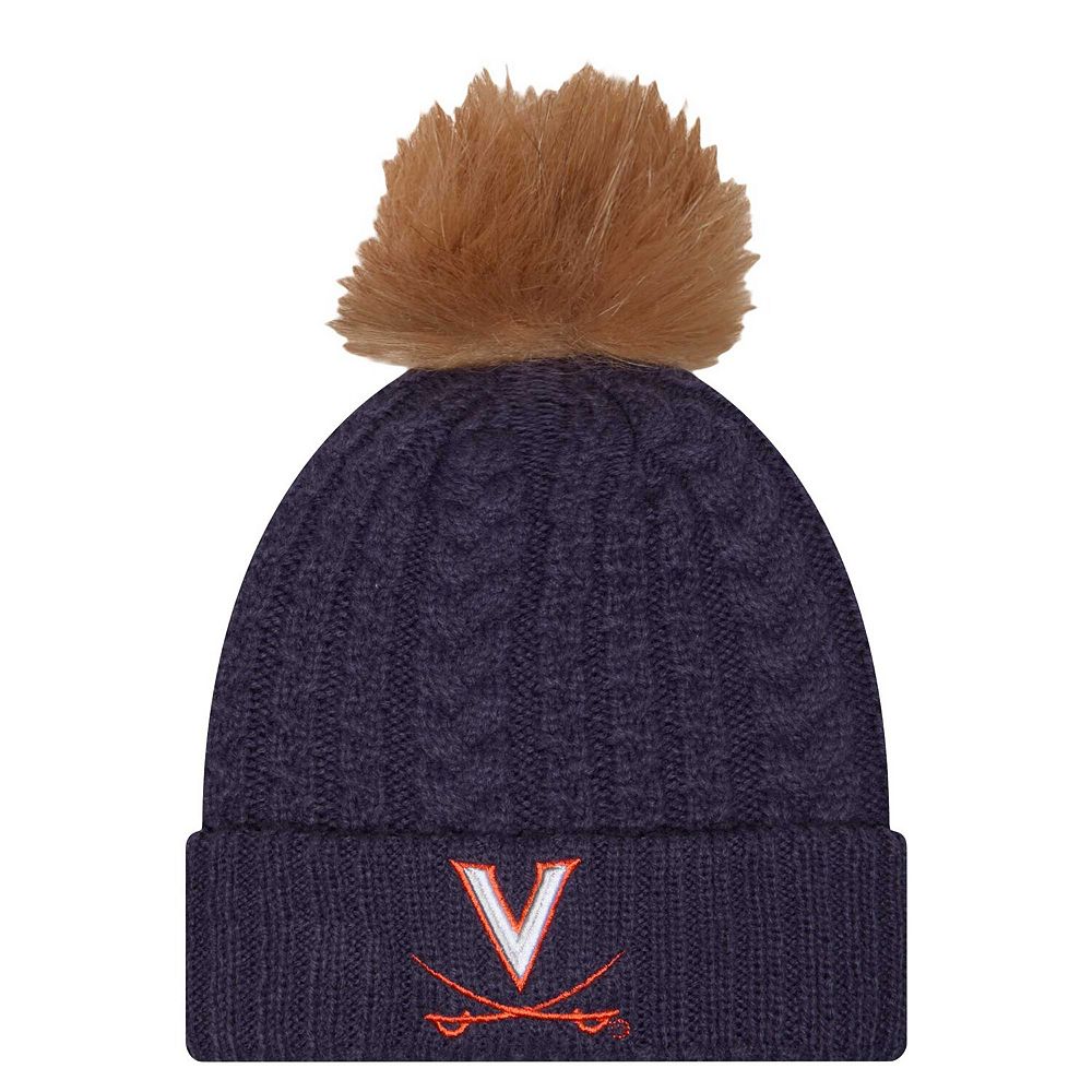 Women's New Era Navy Virginia Cavaliers Luxury Cuffed Knit Hat with Pom