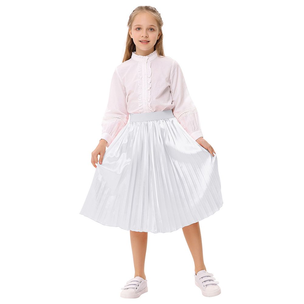 Girls Skirts Midi Pleated Flared Long Skirt A-line Flared High Waist ...