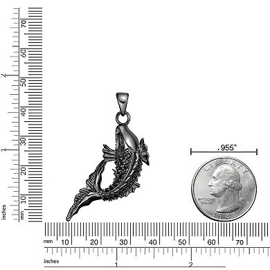 LYNX Men's Stainless Steel Black Spinel Koi Fish Pendant Necklace