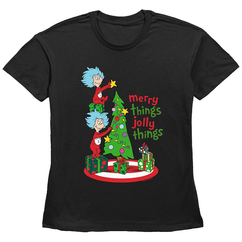 Women's Dr. Seuss Thing 1 And Thing 2 Merry Things Jolly Things Graphic Tee