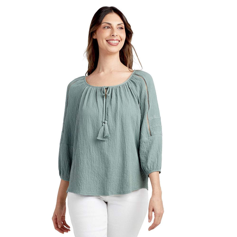 Women's AB Studio Lace Trim Peasant Top