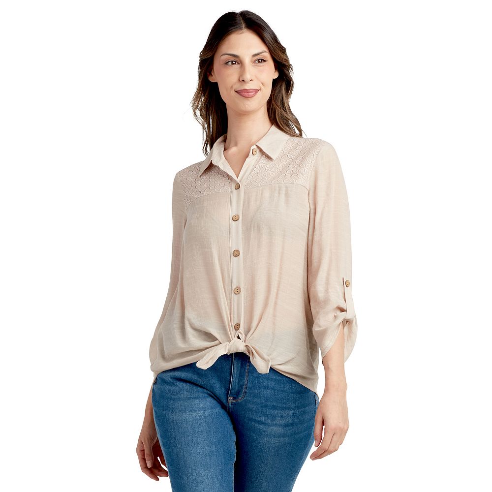 Women's AB Studio Lace Yoke 3/4 Sleeve Top