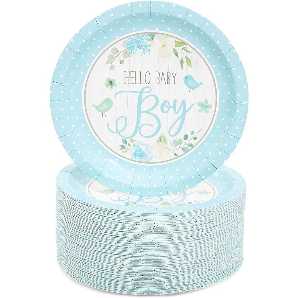 80pcs Hello Baby Boy Disposable Paper Plates 7" For Baby Shower Cake ...