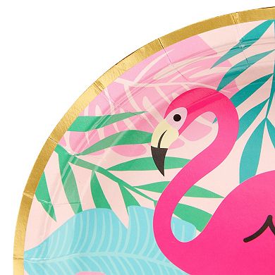 48 Pack Tropical Flamingo Plates With Gold Foil For Hawaiian Themed ...