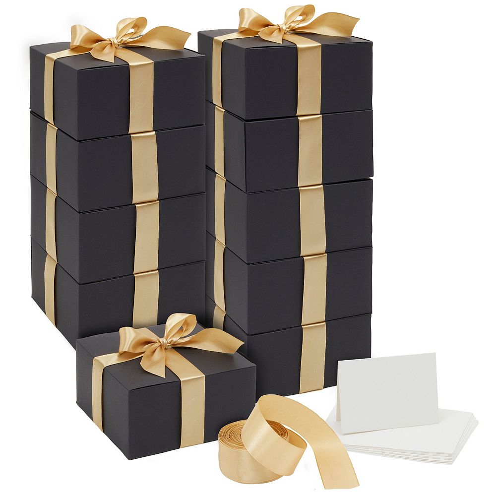 10 Pack Black Gift Boxes With Lids, Ribbons, Greeting Cards For ...