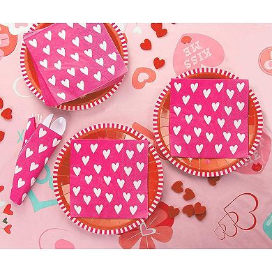 100x Valentine's Day Decor Pink Heart Napkins For Birthday, Wedding ...
