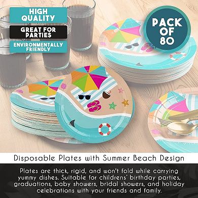 80-pack Disposable Paper Plates, Summer Beach Party Supplies For Dinner ...