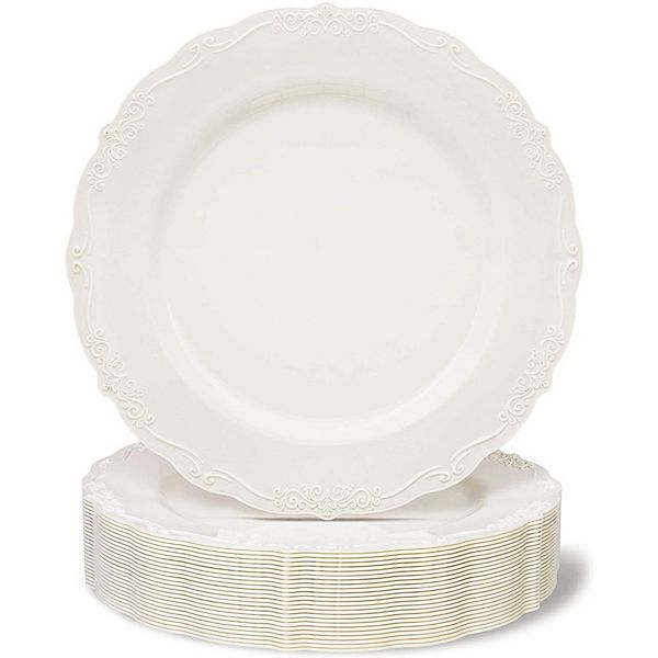 25 Pack 10" Vintage Cream Disposable Party Plastic Dinner Plates W ...