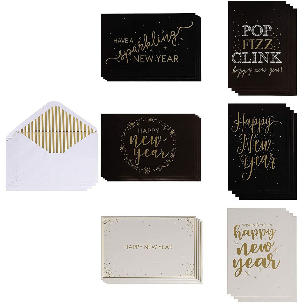 36-pack New Year Cards Happy New Year Greeting Cards, 6 Gold Foil ...