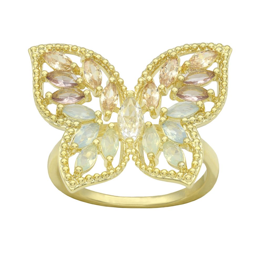 City Luxe Gold Tone Cubic Zirconia & Crystal Butterfly Ring