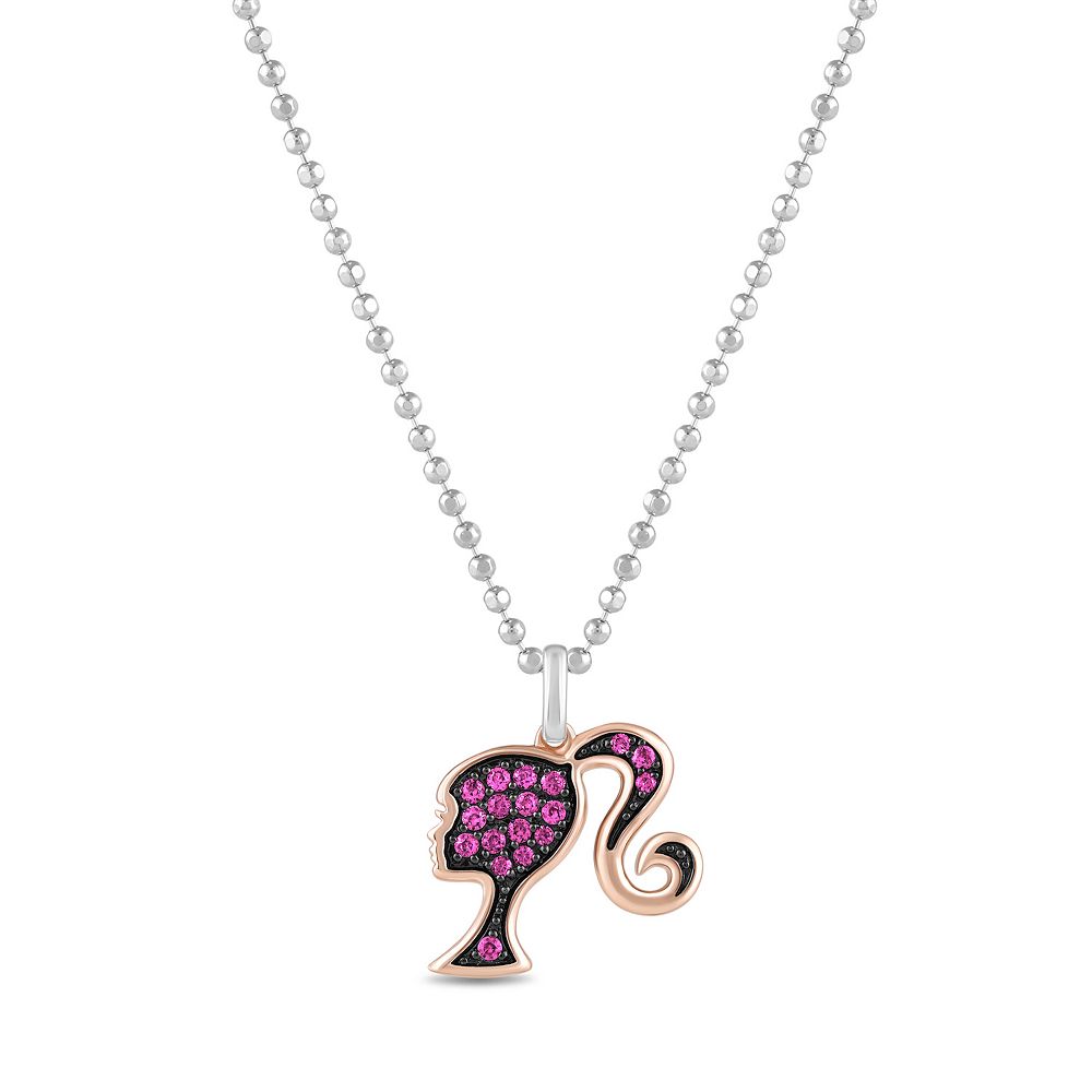 Barbie® Sterling Silver Lab-Created Pink Sapphire Pendant Necklace