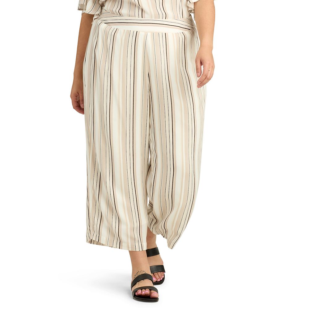 Plus Size AB Studio Wide Leg Striped Cropped Pants