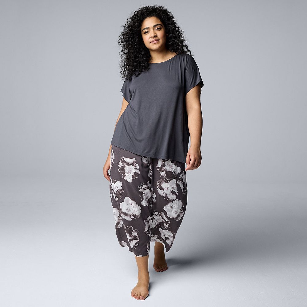 Plus Size Simply Vera Vera Wang Short Sleeve Pajama Top & Culotte ...