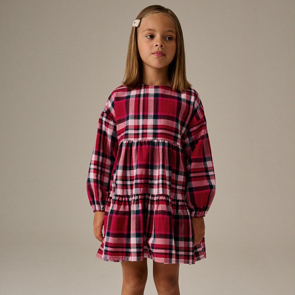 Girls 4-12 NEXT Long Sleeve Plaid Dress