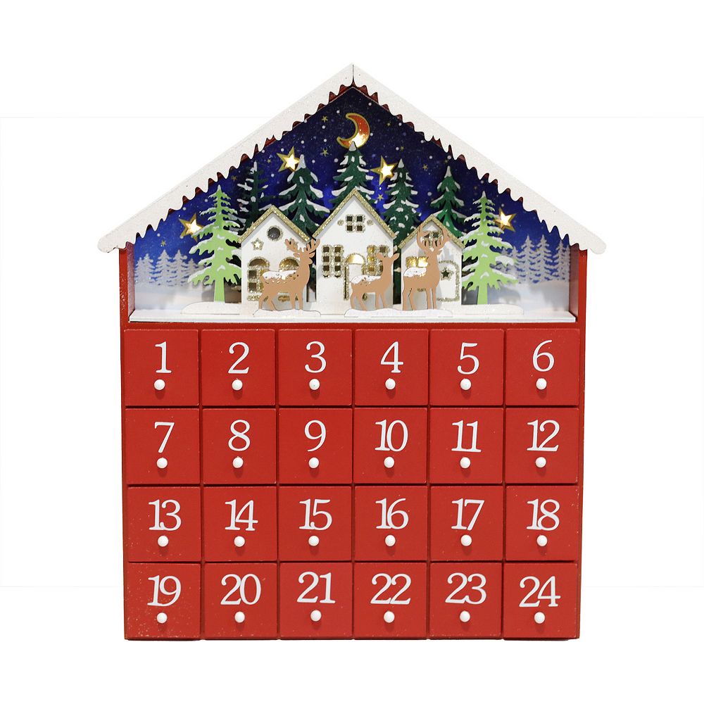 Polar Elegance 14‘’ Wooden Advent Calendar House with 24 Drawers and ...