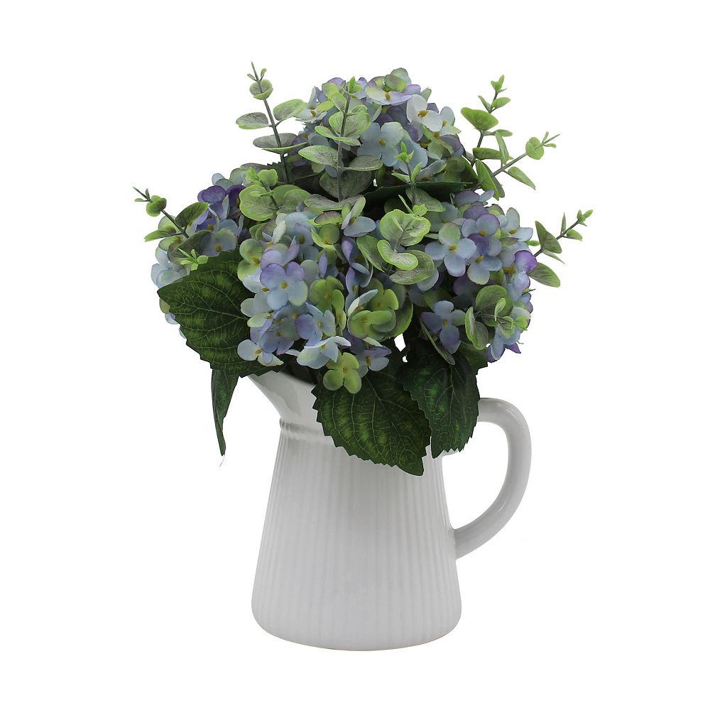 Faux Blue Hydrangea In Ceramic Pitcher