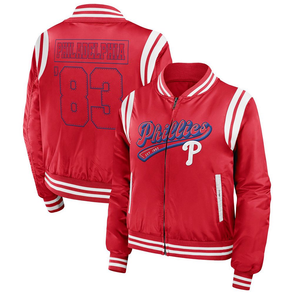 Women's WEAR by Erin Andrews Red Philadelphia Phillies Football Bomber ...
