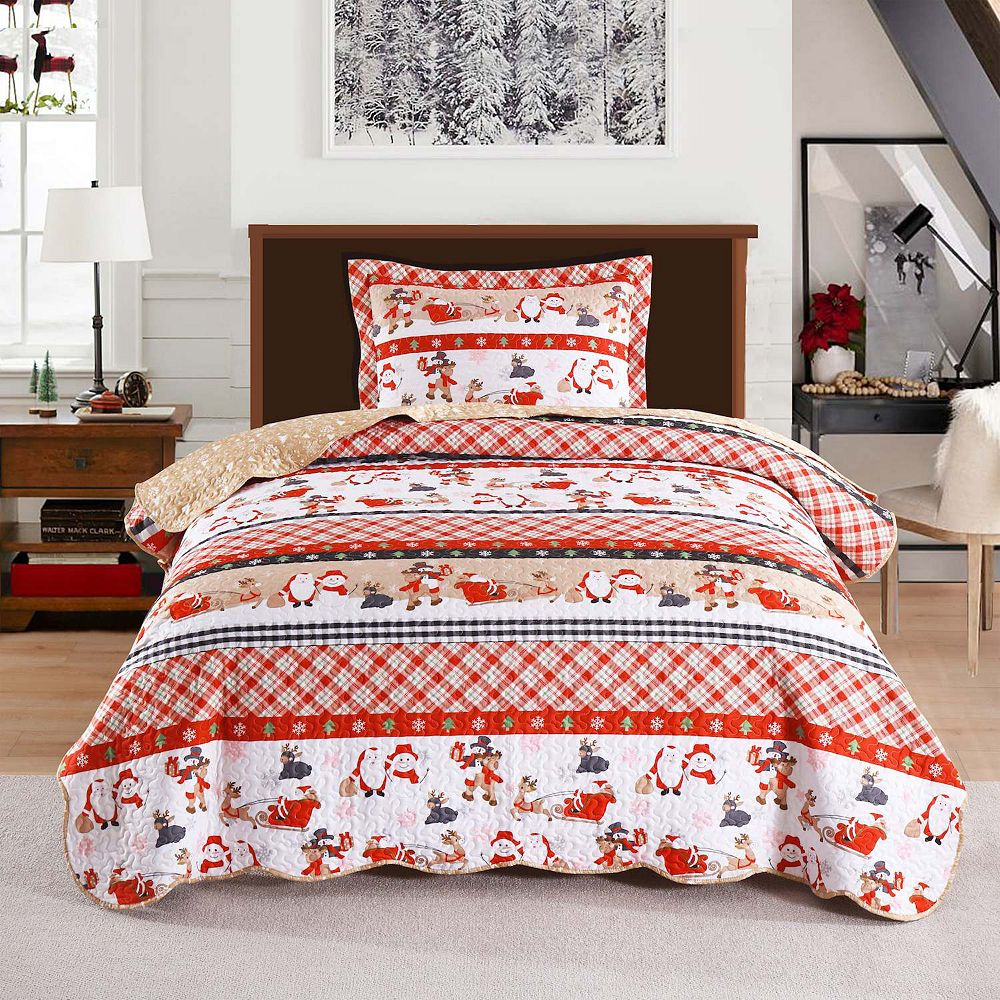 Marcielo 2/3 Pcs Christmas Quilt Bedspread Holiday Bedding Set
