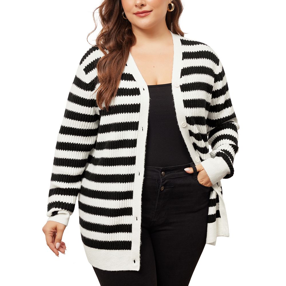 Plus Size Cardigan Sweater For Women Button Down Open Front Long Sleeve ...