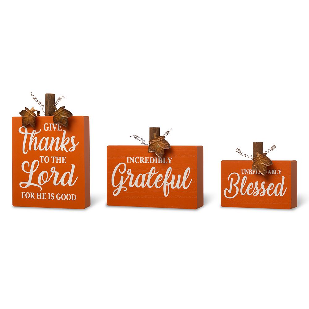 Glitzhome 3 Pack Fall Wooden Table Signs Decor, Give Thanks To The Lord