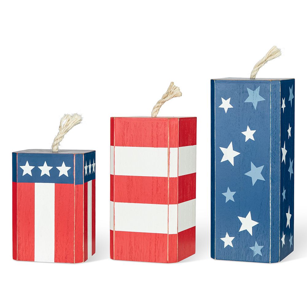 Glitzhome 3 Pcs Wooden Patriotic Firecracker Blocks Tabletop ...