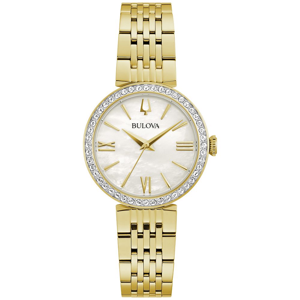 Bulova Women's Gold Tone Stainless Steel Mother of Pearl Crystal Accent ...