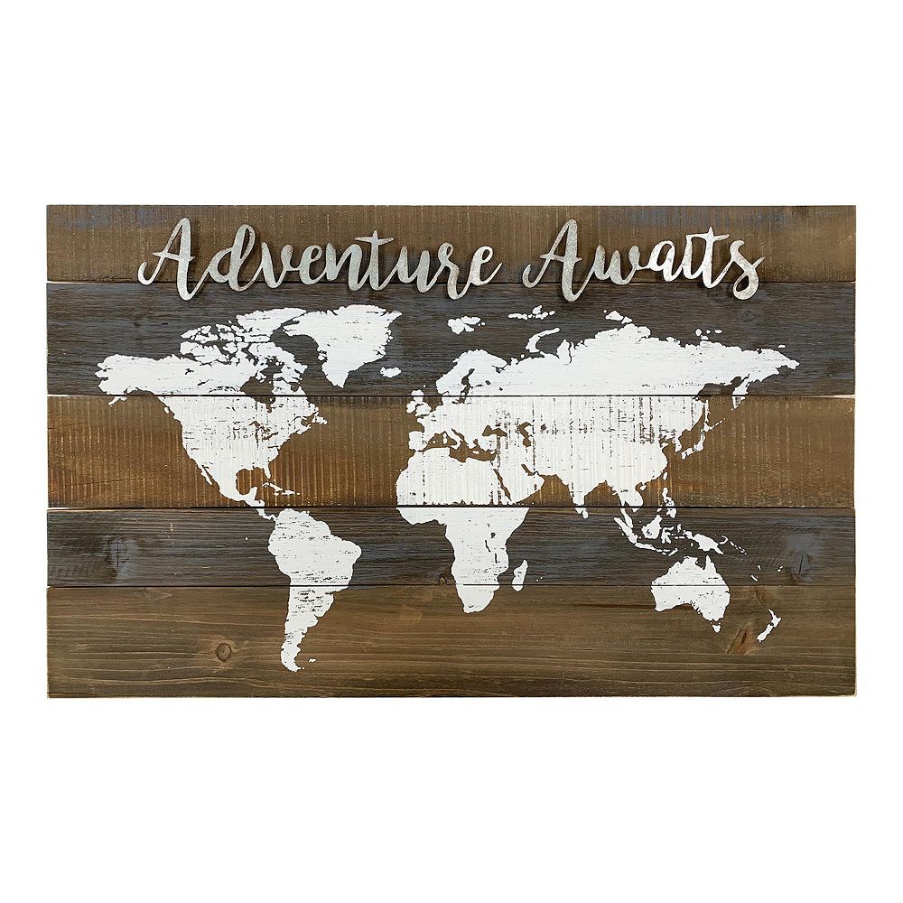 Parisloft Adventure Awaits World Map Wood Wall Decor, Decoartive World Map