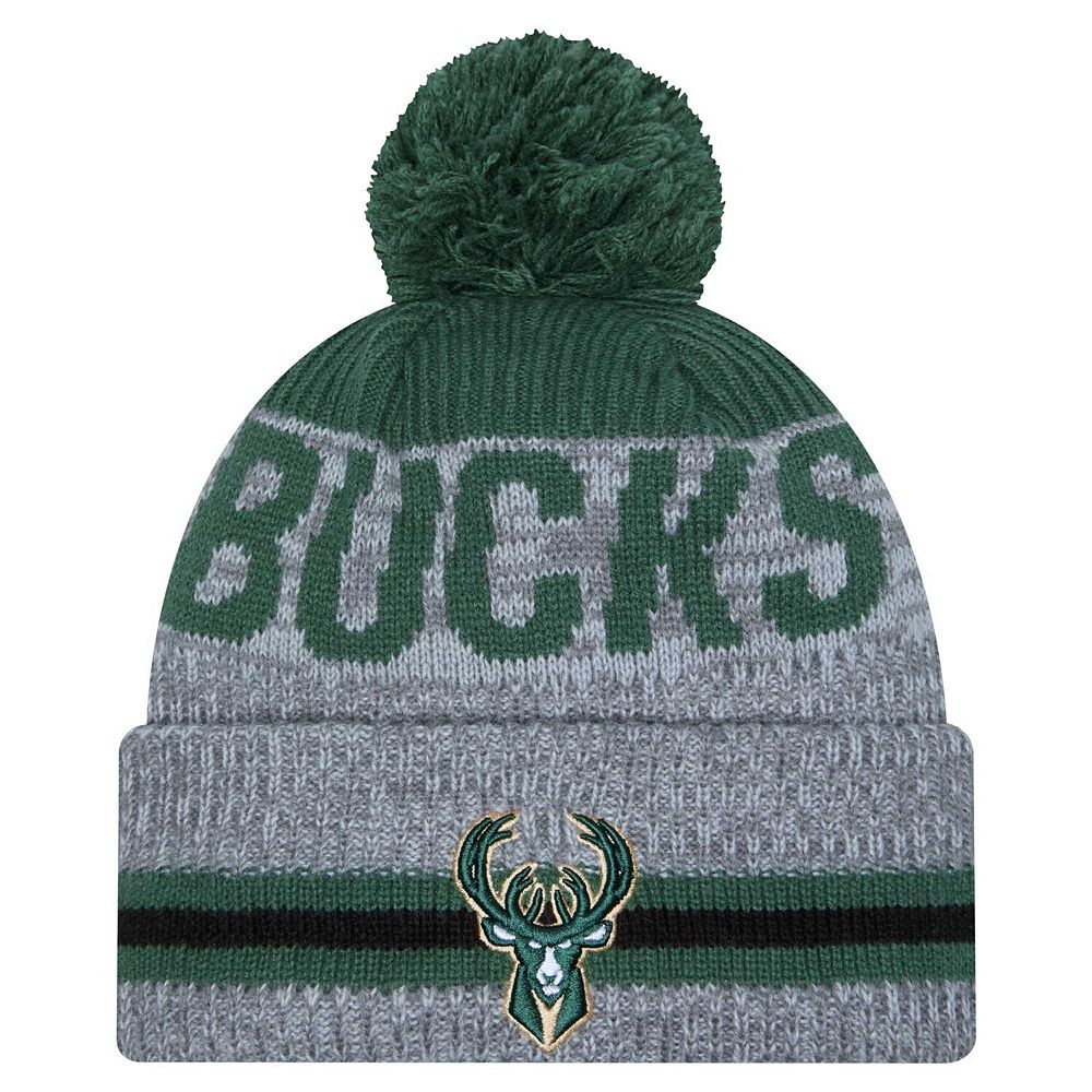Men's New Era Gray Milwaukee Bucks Sport Night Runner Cuffed Knit Hat ...