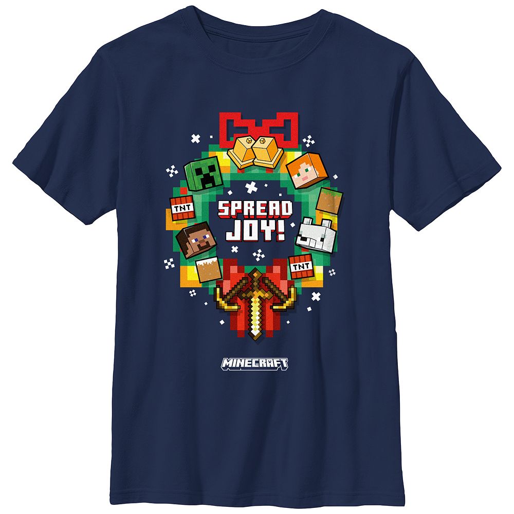 Boys 6-20 Minecraft Spread Joy Christmas Wreath Graphic Tee