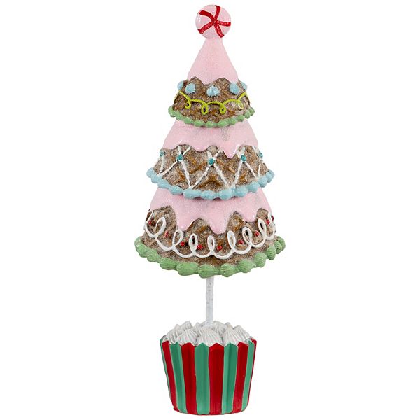 Northlight 10.25" Pink Frosted Waffle Cone Christmas Cupcake Tree Figurine