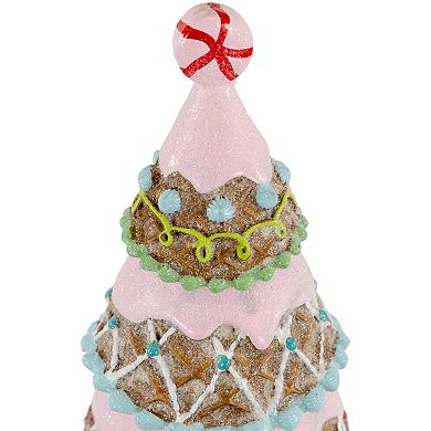 Northlight 10.25" Pink Frosted Waffle Cone Christmas Cupcake Tree Figurine