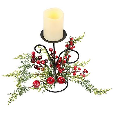 Northlight Artificial Apples & Berries Christmas Pillar Candle Holder