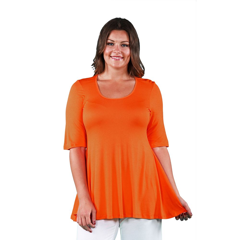 Plus Size 24seven Comfort Apparel Elbow Swing Tunic Top